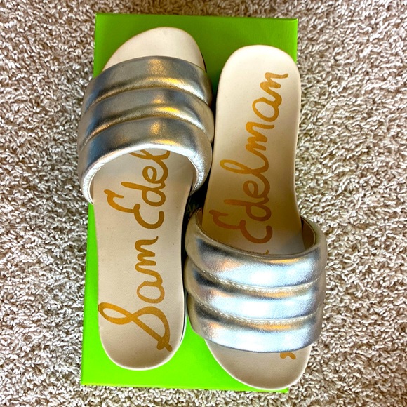 Sam Edelman | Shoes | Puffer Gold Metallic Sam Edelman Platform Slides ...